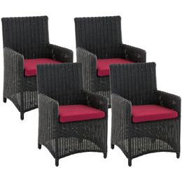 CLP Gartenstuhl 4er Set Fontana, Polyrattan Gartenst&uuml;hle, Hochlehner mit Sitzkissen, Wetterfeste Garten-Sessel mit Armlehnen, Outdoor Stuhlset