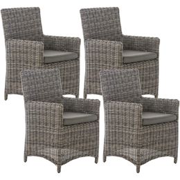 CLP Gartenstuhl 4er Set Fontana, Polyrattan Gartenst&uuml;hle, Hochlehner mit Sitzkissen, Wetterfeste Garten-Sessel mit Armlehnen, Outdoor Stuhlset