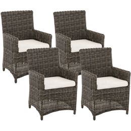 CLP Gartenstuhl 4er Set Fontana, Polyrattan Gartenst&uuml;hle, Hochlehner mit Sitzkissen, Wetterfeste Garten-Sessel mit Armlehnen, Outdoor Stuhlset
