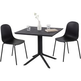 CLP Gartenm&ouml;bel-Set wetterfest Zeron, mit 2 Stapelst&uuml;hlen und quadratischem Esstisch 80x80cm, Sitzgruppe f&uuml;r Balkon, Terrasse und Garten