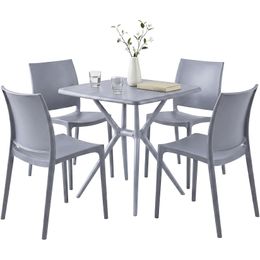 CLP Gartenm&ouml;bel Set stapelbar Amino mit 4 St&uuml;hlen und Tisch, Gartenst&uuml;hle wetterfest aus Kunststoff, Essgruppe f&uuml;r Garten, Terrasse und Balkon