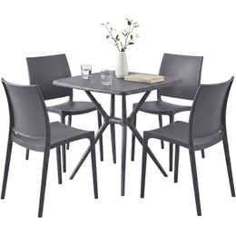 CLP Gartenm&ouml;bel Set stapelbar Amino mit 4 St&uuml;hlen und Tisch, Gartenst&uuml;hle wetterfest aus Kunststoff, Essgruppe f&uuml;r Garten, Terrasse und Balkon