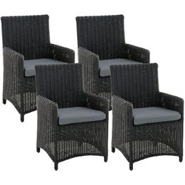 CLP Gartenstuhl 4er Set Fontana, Polyrattan Gartenst&uuml;hle, Hochlehner mit Sitzkissen, Wetterfeste Garten-Sessel mit Armlehnen, Outdoor Stuhlset