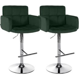 CLP Barhocker 2er Set mit Lehne Los Angeles, Barstuhl gepolstert Samt, Tresenstuhl mit Fu&szlig;st&uuml;tze h&ouml;henverstellbar und drehbar, bis 150 kg