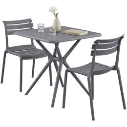 CLP Gartenm&ouml;bel-Set wetterfest Vela, mit 2 Stapelst&uuml;hlen und quadratischem Esstisch 72x72cm, Sitzgruppe f&uuml;r Balkon, Terrasse und Garten