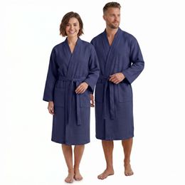 NYVI Bademantel NYVISpa Waffelpique - Unisex Saunamantel f&uuml;r Damen & Herren aus 100% Baumwolle - luftig leichter & atmungsaktiv Gr&ouml;&szlig;e:XL;Farbe:Navyblau