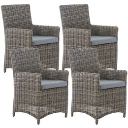CLP Gartenstuhl 4er Set Fontana, Polyrattan Gartenst&uuml;hle, Hochlehner mit Sitzkissen, Wetterfeste Garten-Sessel mit Armlehnen, Outdoor Stuhlset