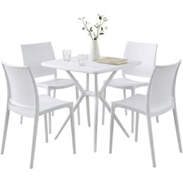 CLP Gartenm&ouml;bel Set stapelbar Amino mit 4 St&uuml;hlen und Tisch, Gartenst&uuml;hle wetterfest aus Kunststoff, Essgruppe f&uuml;r Garten, Terrasse und Balkon
