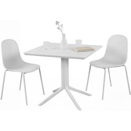 CLP Gartenm&ouml;bel-Set wetterfest Zeron, mit 2 Stapelst&uuml;hlen und quadratischem Esstisch 80x80cm, Sitzgruppe f&uuml;r Balkon, Terrasse und Garten