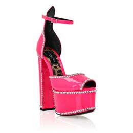 Philipp Plein Patent Leather Platform Sandals Hi-Heels