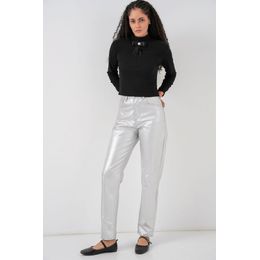 Hochtaillierte gerade Denim-Jeans
