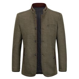 Allthemen Herren Kurzer Slim Fit Mantel mit Stehkragen Business Casual Wollmantel Khaki