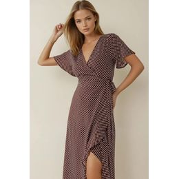 V-Ausschnitt bedrucktes Viskose-Maxi-Kleid