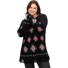 sheego Damen Rundhalspullover mit Ethno-Muster schwarz-gemustert Gr&ouml;&szlig;e 56/58