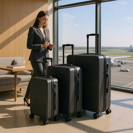 Hartschalenkoffer Schwarz Robuster 8-Rad-Handgep&auml;ckkoffer