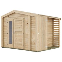 Weka Gartenhaus Killarney Naturbelassen inkl. Brennholzregal, Nein, 250x250 cm,links Vollglas, rechts Holzf&uuml;llung