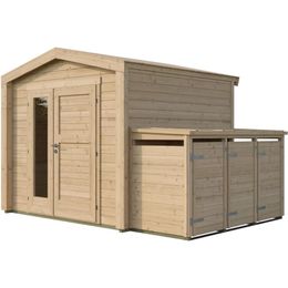 Weka Gartenhaus Killarney Naturbelassen inkl. 3er M&uuml;lltonnenbox, Ja, 250x250 cm,links Vollglas, rechts Holzf&uuml;llung