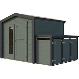 Weka Gartenhaus Killarney Graugr&uuml;n-Anthrazit inkl. 3er M&uuml;lltonnenbox, Ja, 250x250 cm,links Vollglas, rechts Holzf&uuml;llung