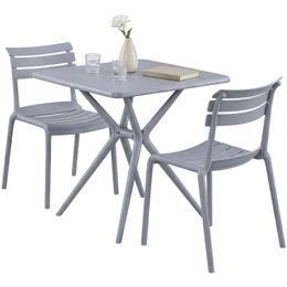 CLP Gartenm&ouml;bel-Set wetterfest Vela, mit 2 Stapelst&uuml;hlen und quadratischem Esstisch 72x72cm, Sitzgruppe f&uuml;r Balkon, Terrasse und Garten
