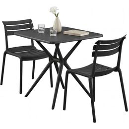 CLP Gartenm&ouml;bel-Set wetterfest Vela, mit 2 Stapelst&uuml;hlen und quadratischem Esstisch 72x72cm, Sitzgruppe f&uuml;r Balkon, Terrasse und Garten
