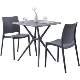 CLP Gartenm&ouml;bel Set stapelbar Amino mit 2 St&uuml;hlen und Tisch, Balkonm&ouml;bel wetterfest aus Kunststoff f&uuml;r Garten, Balkon und Terrasse