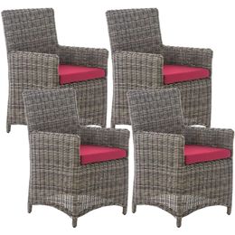 CLP Gartenstuhl 4er Set Fontana, Polyrattan Gartenst&uuml;hle, Hochlehner mit Sitzkissen, Wetterfeste Garten-Sessel mit Armlehnen, Outdoor Stuhlset