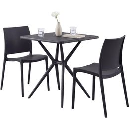 CLP Gartenm&ouml;bel Set stapelbar Amino mit 2 St&uuml;hlen und Tisch, Balkonm&ouml;bel wetterfest aus Kunststoff f&uuml;r Garten, Balkon und Terrasse