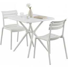 CLP Gartenm&ouml;bel-Set wetterfest Vela, mit 2 Stapelst&uuml;hlen und quadratischem Esstisch 72x72cm, Sitzgruppe f&uuml;r Balkon, Terrasse und Garten