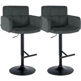 CLP Barhocker 2er Set mit Lehne Los Angeles, Barstuhl gepolstert Samt, Tresenstuhl mit Fu&szlig;st&uuml;tze h&ouml;henverstellbar und drehbar, bis 150 kg