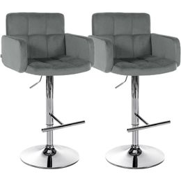 CLP Barhocker 2er Set mit Lehne Los Angeles, Barstuhl gepolstert Samt, Tresenstuhl mit Fu&szlig;st&uuml;tze h&ouml;henverstellbar und drehbar, bis 150 kg