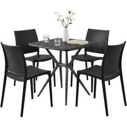 CLP Gartenm&ouml;bel Set stapelbar Amino mit 4 St&uuml;hlen und Tisch, Gartenst&uuml;hle wetterfest aus Kunststoff, Essgruppe f&uuml;r Garten, Terrasse und Balkon