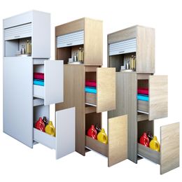 Vcm Badm&ouml;bel Nischenschrank Ma&szlig;e: H. 131 x B. 25 x T. 48 cm Raumteiler 2 Schubladen 1 gro&szlig;es offenes Fach mit Rolladen - Tasalo