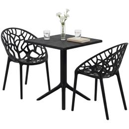 CLP Gartenm&ouml;bel-Set wetterfest Neriva, mit 2 St&uuml;hlen und quadratischem Tisch, 3-teilige Sitzgruppe f&uuml;r Garten, Terrasse und Balkon