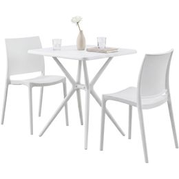 CLP Gartenm&ouml;bel Set stapelbar Amino mit 2 St&uuml;hlen und Tisch, Balkonm&ouml;bel wetterfest aus Kunststoff f&uuml;r Garten, Balkon und Terrasse
