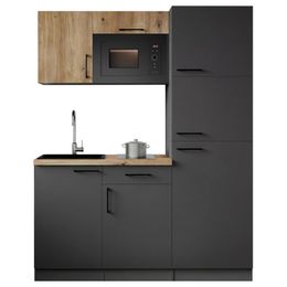 Pantryk&uuml;che respekta, B:160cm H:200cm T:60cm, schwarz, Komplettk&uuml;chen-Sets, "Oliver", zerlegt, wahlweise mit Mikrowelle, mit Soft Close, Breite 160 cm