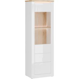 Vitrine FORTE, B:61,7cm H:192,2cm T:41,6cmwei&szlig;, wei&szlig; glanz, wildeiche nature, FSC-zertifizierter Holzwerkstoff, Wohnzimmer, Schr&auml;nke, "Vitrine,