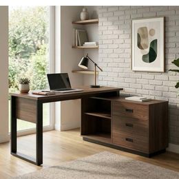 Pharao24.de PC Schreibtisch Designschreibtisch in Walnussfarben mit Seitenregalen