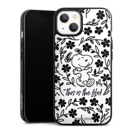 DeinDesign iPhone 13 Handy Silikon H&uuml;lle Case schwarz Handyh&uuml;lle Peanuts Flowers Snoopy