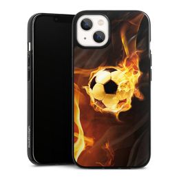 DeinDesign iPhone 13 Handy Silikon H&uuml;lle Case schwarz Handyh&uuml;lle Soccer Ball Fire