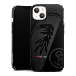 DeinDesign iPhone 13 Handy Silikon H&uuml;lle Case schwarz Handyh&uuml;lle Sc Freiburg Metallic Look Official Licensed Product