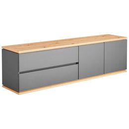 Xora Lowboard, Graphit, Eiche Artisan, Kunststoff, 1 F&auml;cher, 2 Schublade(n) Schubladen, 184x54x42 cm, Typenauswahl, Beim&ouml;bel erh&auml;ltlich, stehend, Wohnzimmer, Wohnw&auml;nde, Lowboards, Lowboards stehend