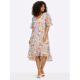 sheego Damen Chiffonkleid "Kleid"ecru, lila, gemustert, Gr. 46, gebl&uuml;mt, gemustert, 100% Polyester, Kleider