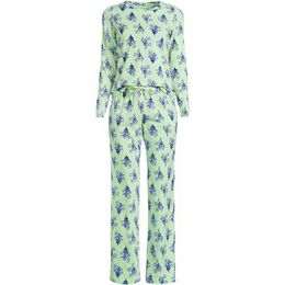 LANDS' END Gemustertes Pyjama-Set aus Baumwoll-Jersey, Damen, size: regular, Gr&uuml;n, Elasthan/Baumwoll-Mischung, by Lands' End