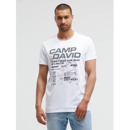 CAMP DAVID Herren Rundhalsshirtwei&szlig;, Gr. S, bedruckt, Single Jersey, Material: 100% Baumwolle, Shirts, mit Kontrastn&auml;hten