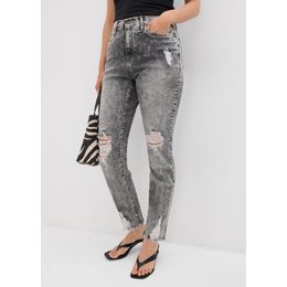 bonprix Damen Mom-Jeansgrau denim used, Gr. 40, Denim/Jeans, Obermaterial: 82% Baumwolle, 17% Polyester, 1% Elasthan, Jeans, modischer Schnitt,