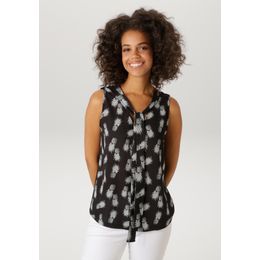 Aniston CASUAL Damen Blusentopschwarz, hellgrau, wollwei&szlig;, Gr. 46, bedruckt, Cr&ecirc;pe, Obermaterial Vorderteil: 100% Polyester. R&uuml;ckenteil: 95% Viskose,