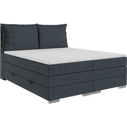 Boxspringbett FORTE, B:150cm L:224cmdunkelblau, Der Bezugsstoff Baltimore aus 100% Polyester ist ein moderner Strukturstoff mit weicher Oberfl&auml;che