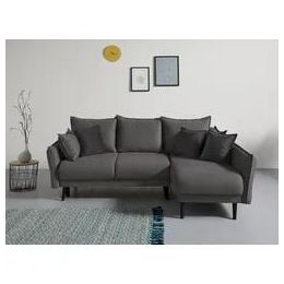 Ecksofa Home Affaire "Asra L-Form, B: 240 cm", schwarz (anthrazit), B:240cm H:95cm T:170cm, 100% Polyester, Sofas, Ecksofa, Schlaffunktion, Bettkasten, Taschen & 3 Zierkissen, Federkern