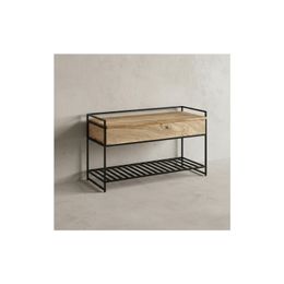 KADIMA DESIGN Flurbank SILLARO: Holz-Metall-Mix, hochklappbare Sitzfl&auml;che, 90x52x38 cm, Schuh-Aufbewahrung, 200 kg Belastung.