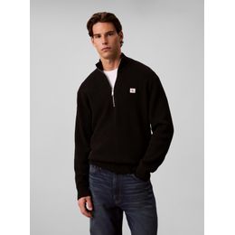 Herren Troyer, schwarz, Gr. XL, Calvin Klein Jeans, unifarben, Web, Obermaterial: 100% Baumwolle, Pullover, Regular fit mit Troyerkragen
